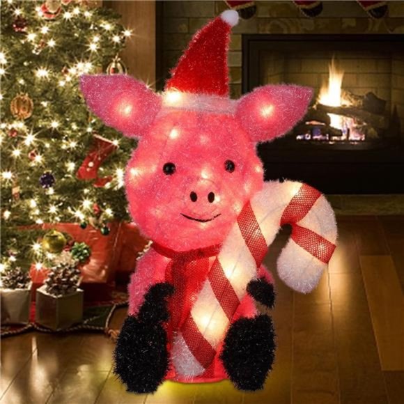 Holiday | Christmas Decor 21 Pink Pig 35 Lights 3d Pig With Christmas ...